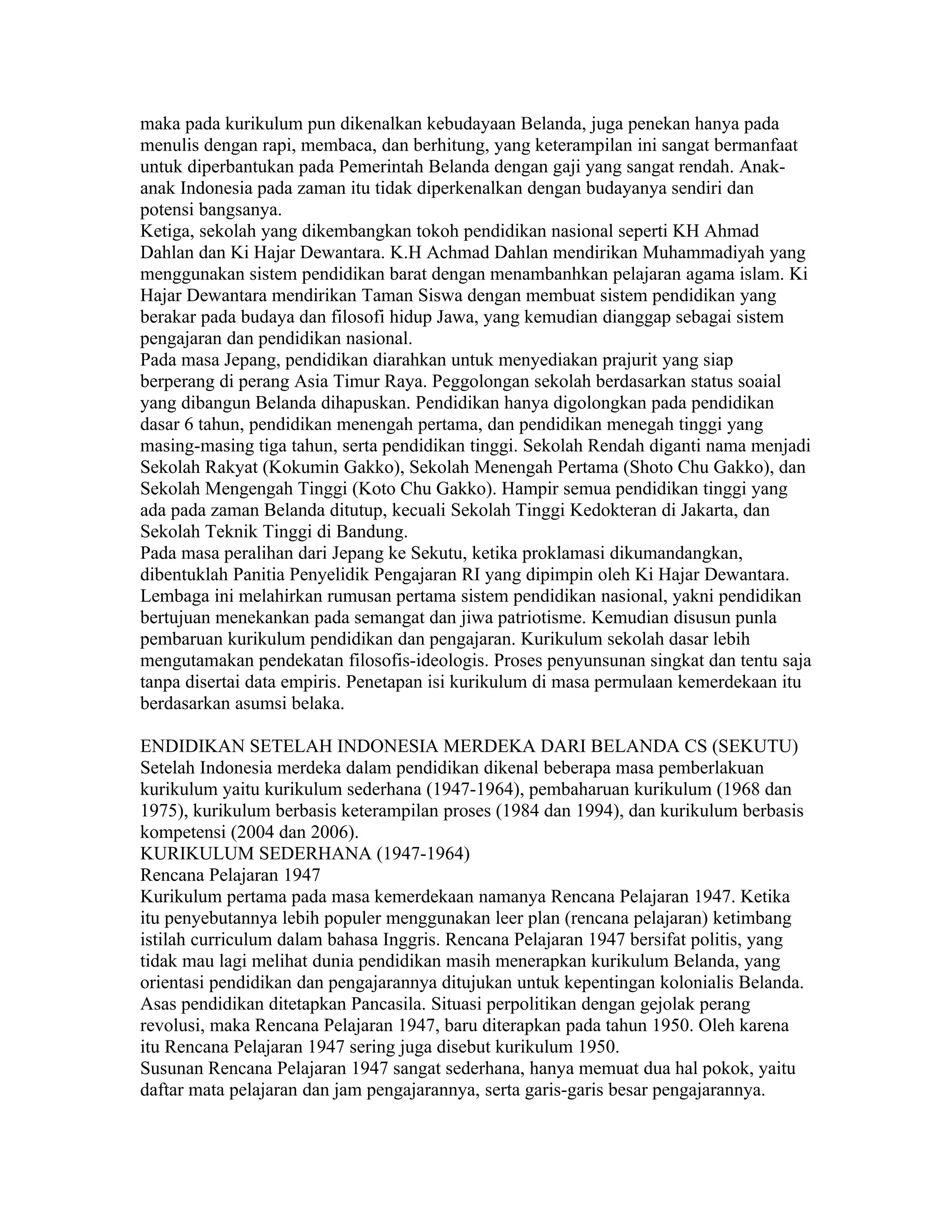 Sejarah kurikulum pendidikan di indonesia | DOC