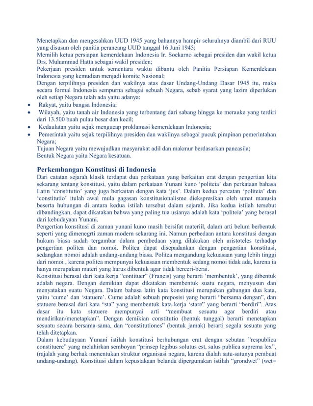 Sejarah lahir dan perkembangan konstitusi di indonesia | DOCX