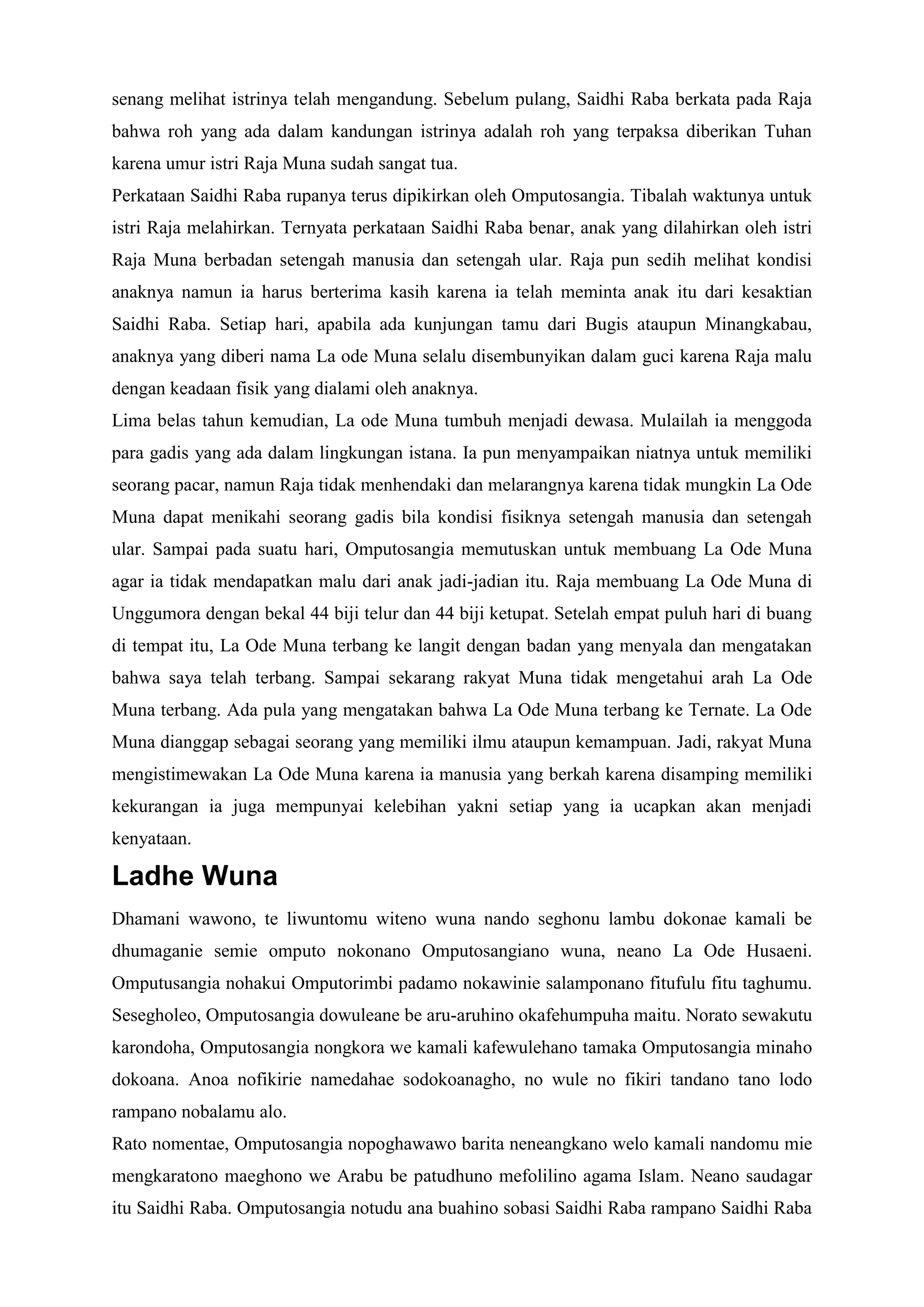 Sejarah masuknya islam di muna dan munculnya kangkilo apomienowuna | DOCX