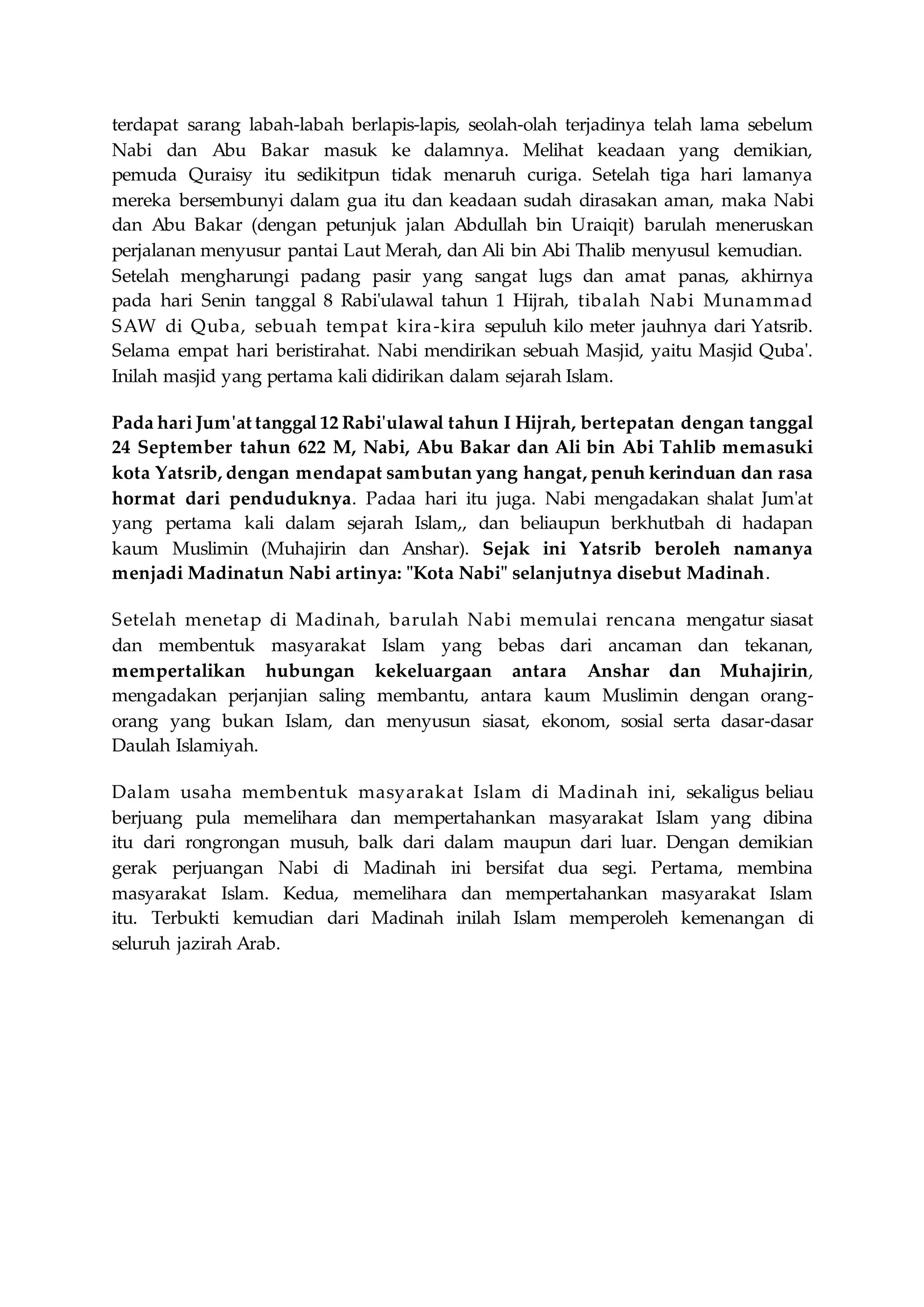 Sejarah Nabi Muhammad SAW hijrah ke yatsrib | DOCX