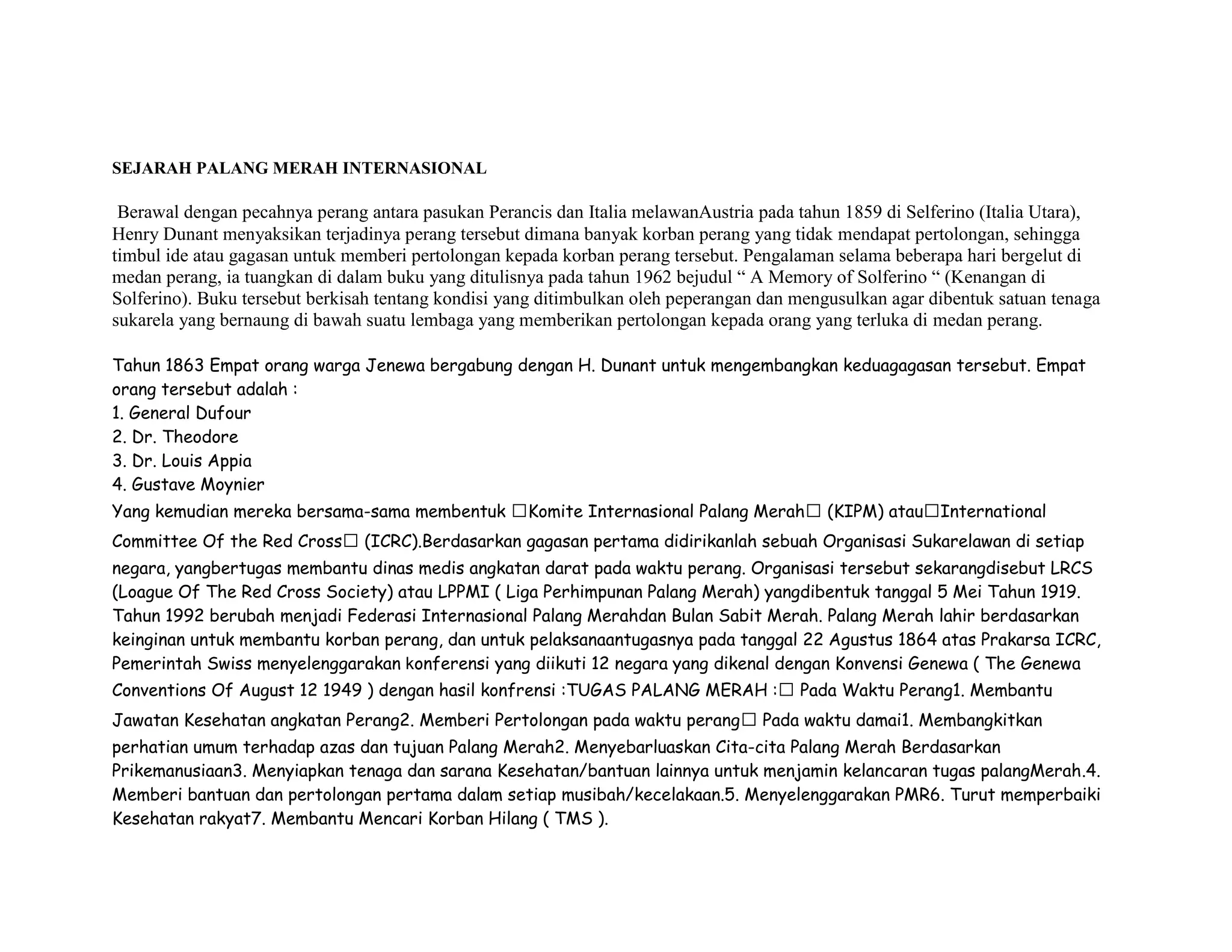 Sejarah palang merah internasional | DOTX