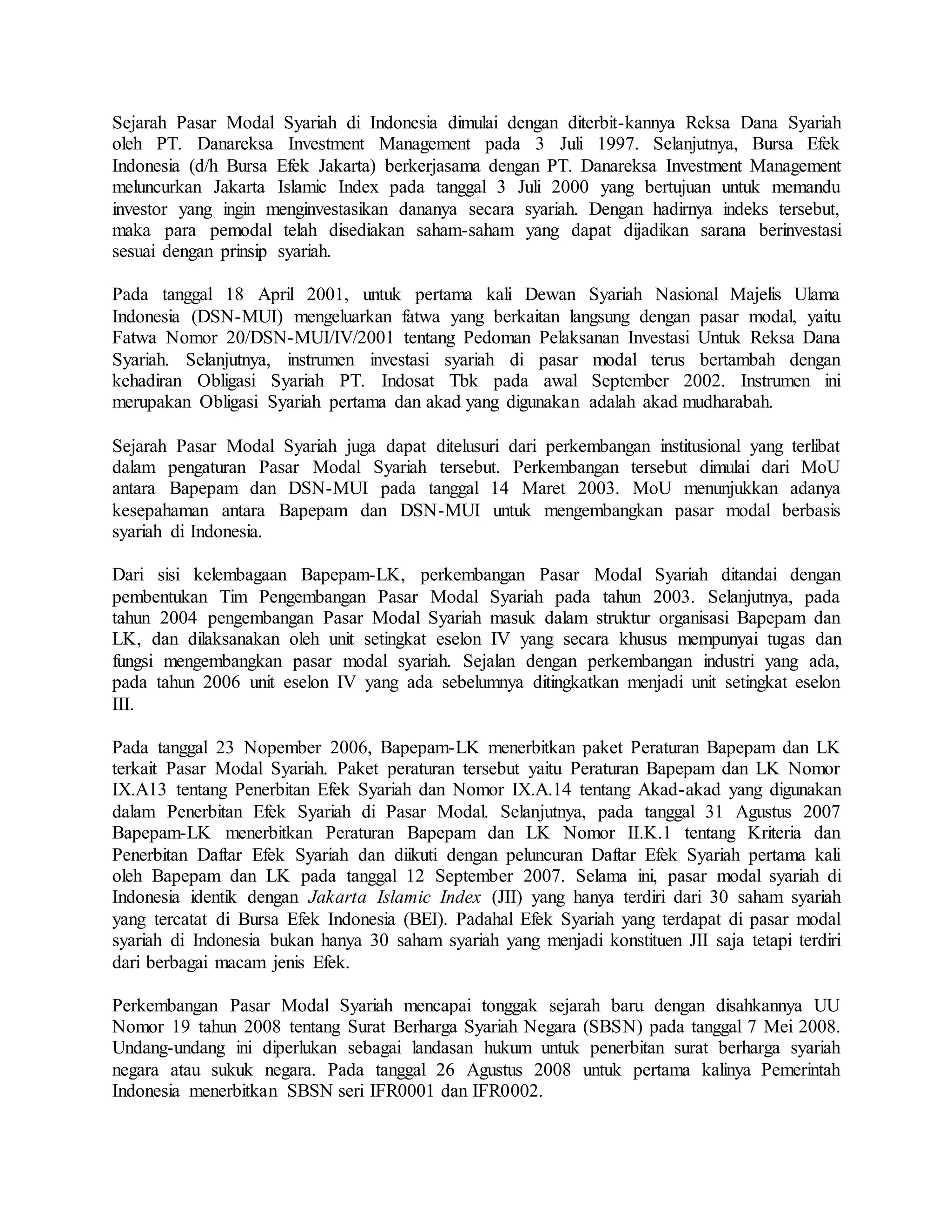 Sejarah pasar modal syariah di indonesia dimulai dengan diterbit | PDF