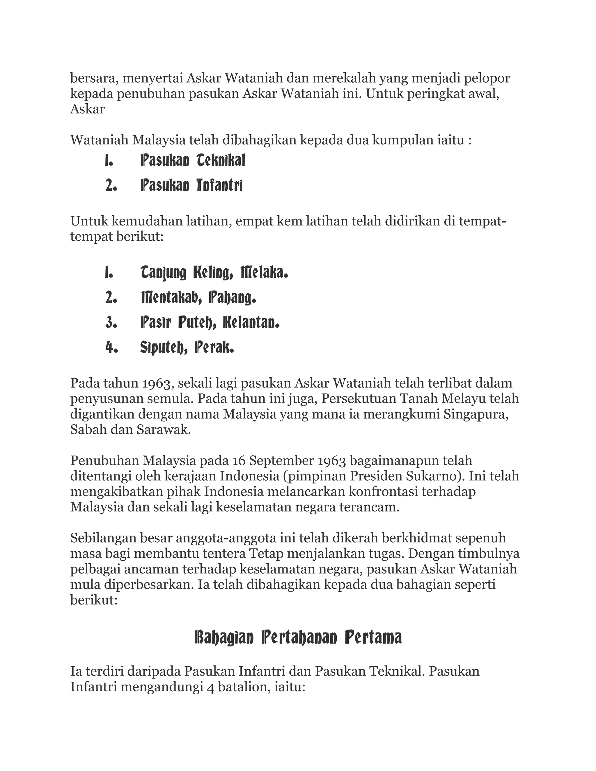 Sejarah pasukan askar wataniah malaysia | DOCX