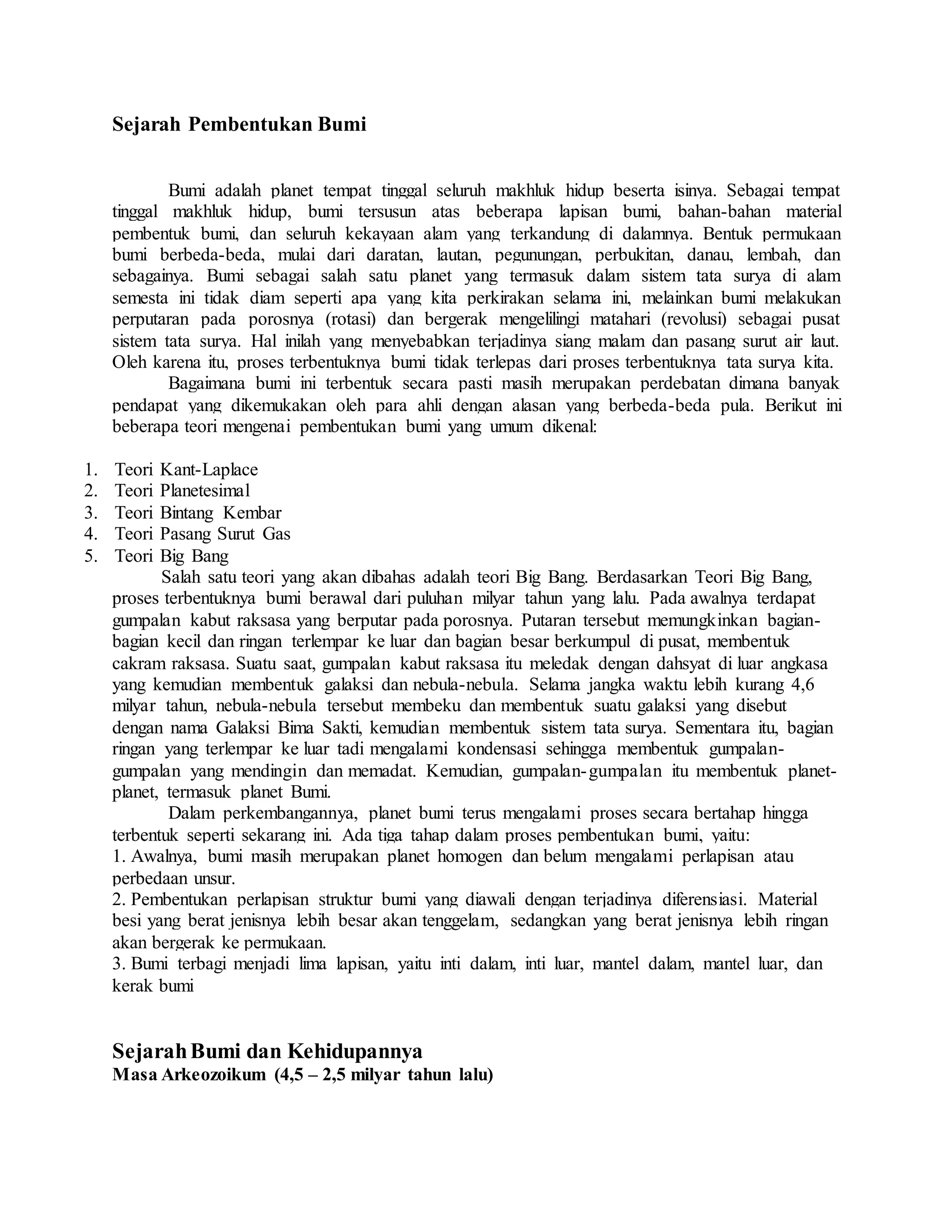 Sejarah pembentukan bumi | DOCX