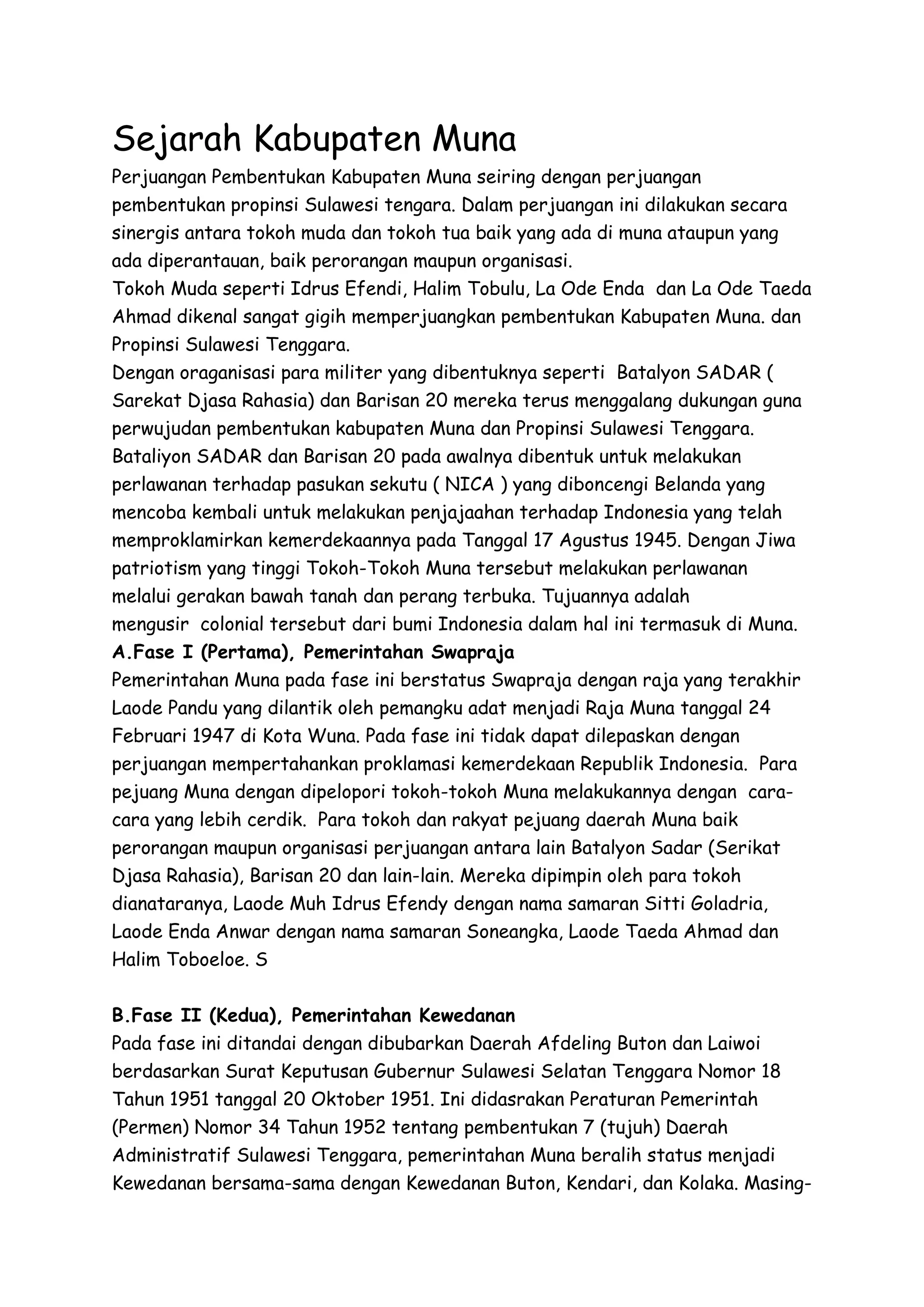 Sejarah pemerintahan kabupaten muna | PDF