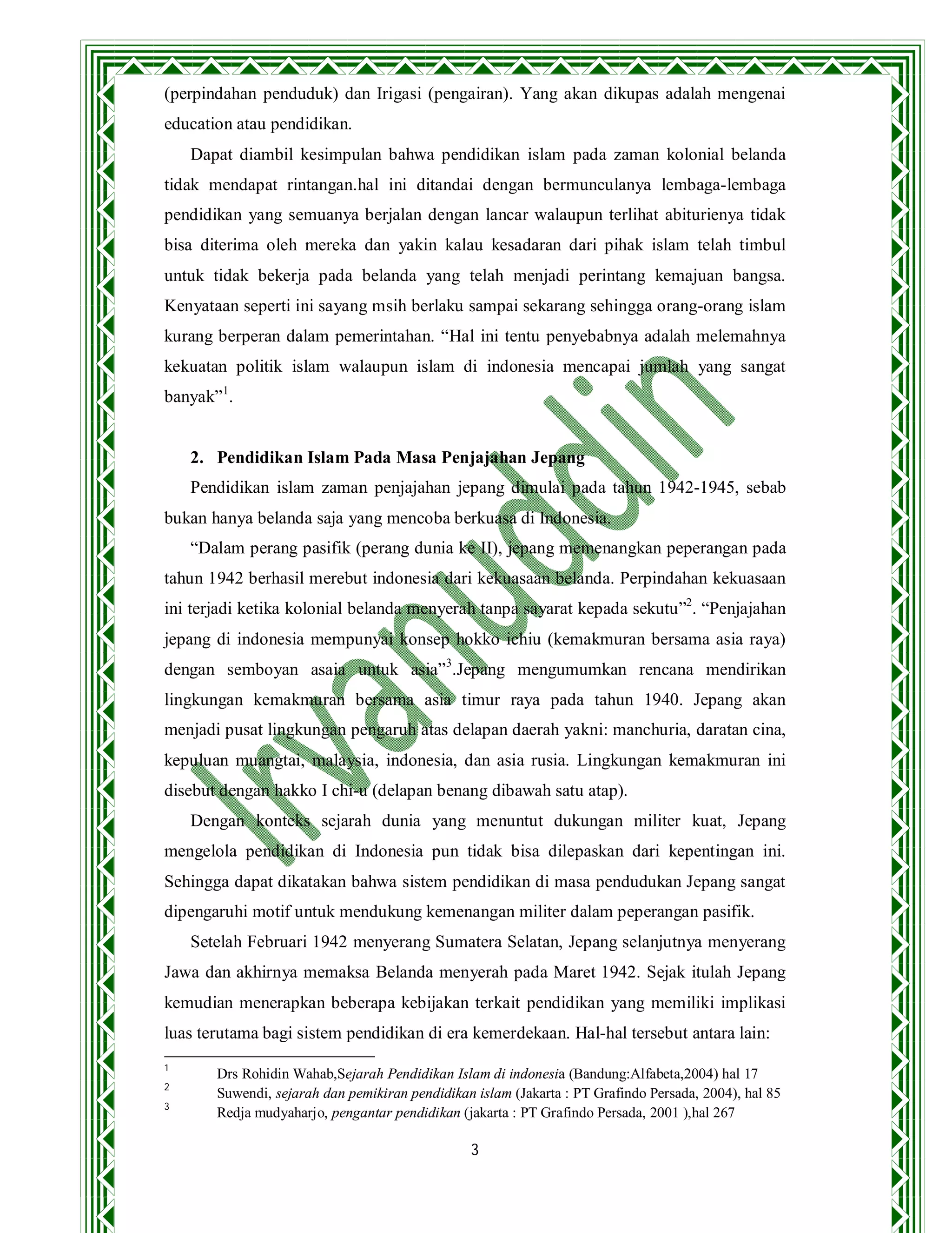 Sejarah pendidikan islam pada masa penjajahan sampai sekarang | PDF