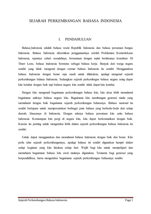 Sejarah perkembangan bahasa indonesia | DOCX