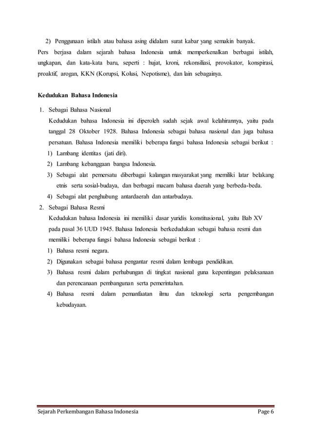 Sejarah perkembangan bahasa indonesia | DOCX