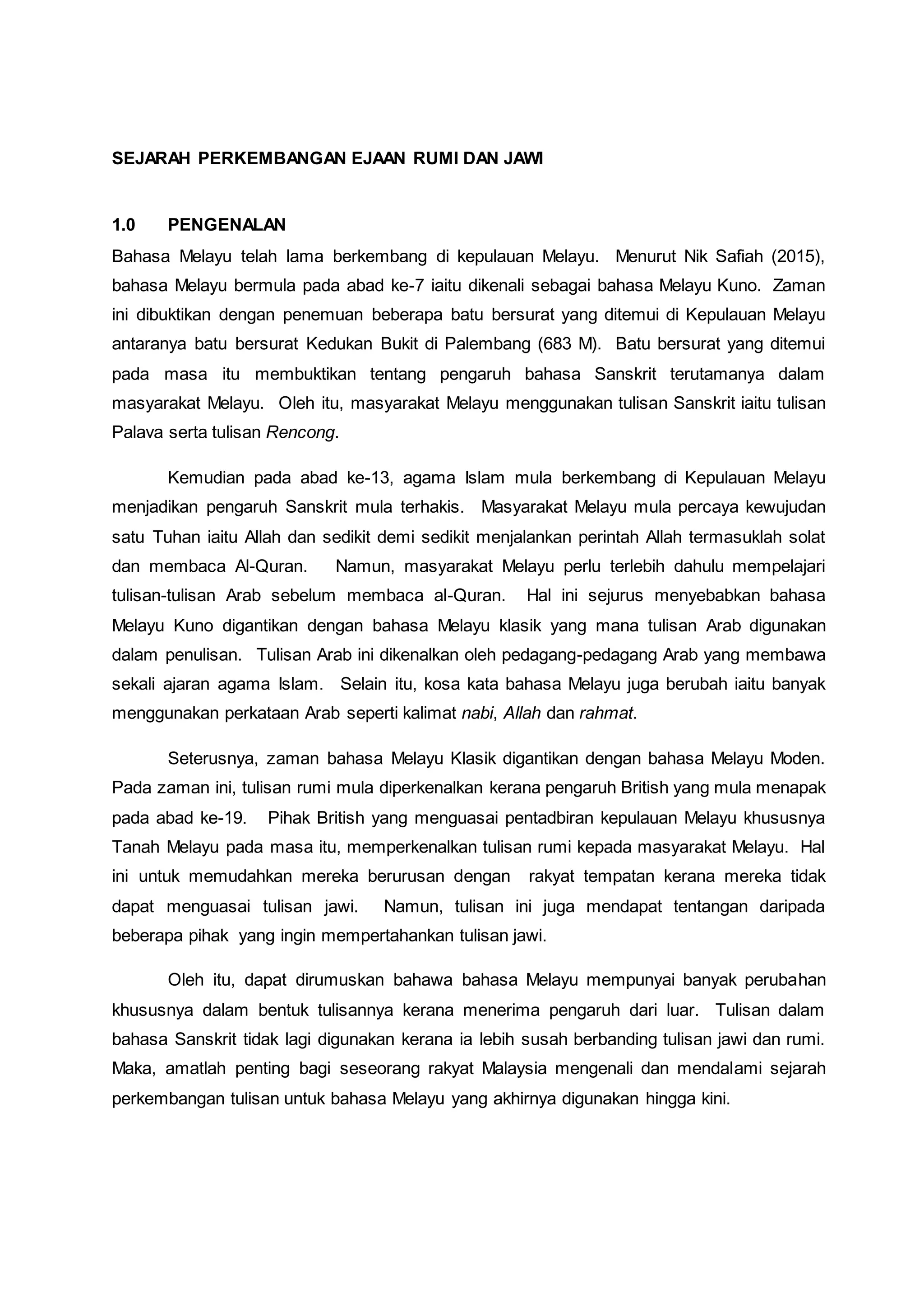 Sejarah perkembangan ejaan rumi dan jawi | DOCX