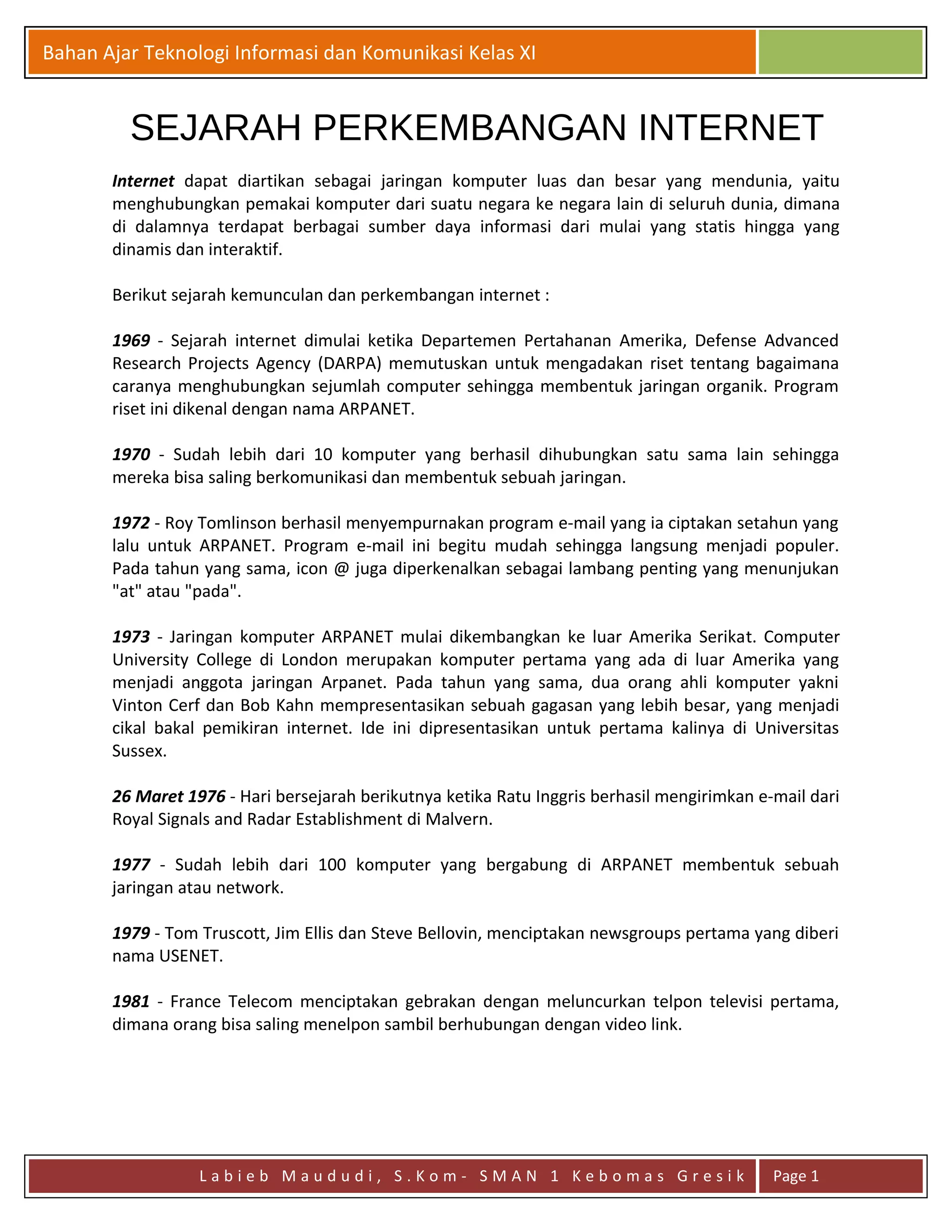 Sejarah perkembangan internet | DOC