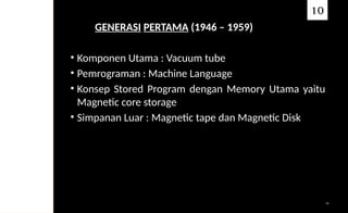 Sejarah Perkembangan Komputer Generasi Pertama (1946 – 1959) Generasi ...