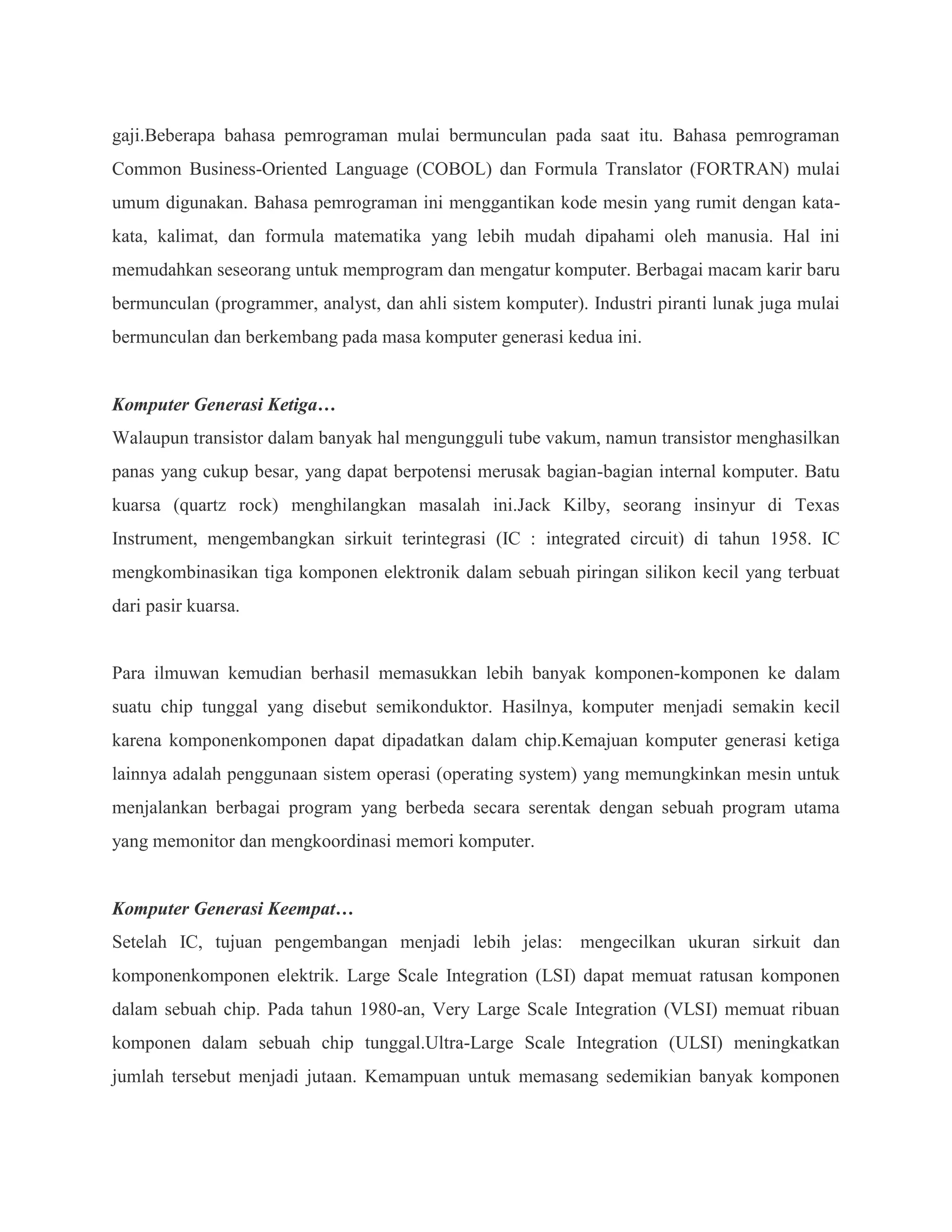 Sejarah perkembangan komputer dari generasi 1 5 | DOCX