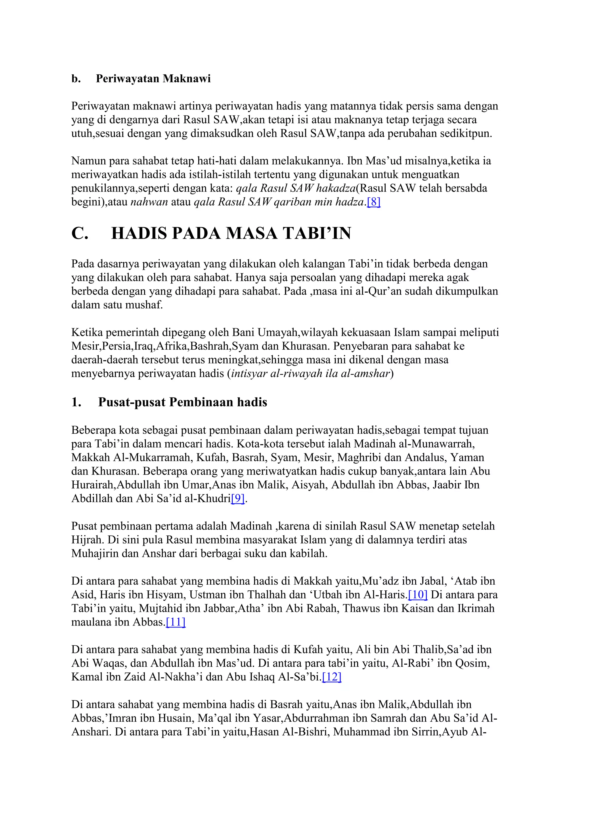 Sejarah pertumbuhan dan perkembangan hadis | DOCX