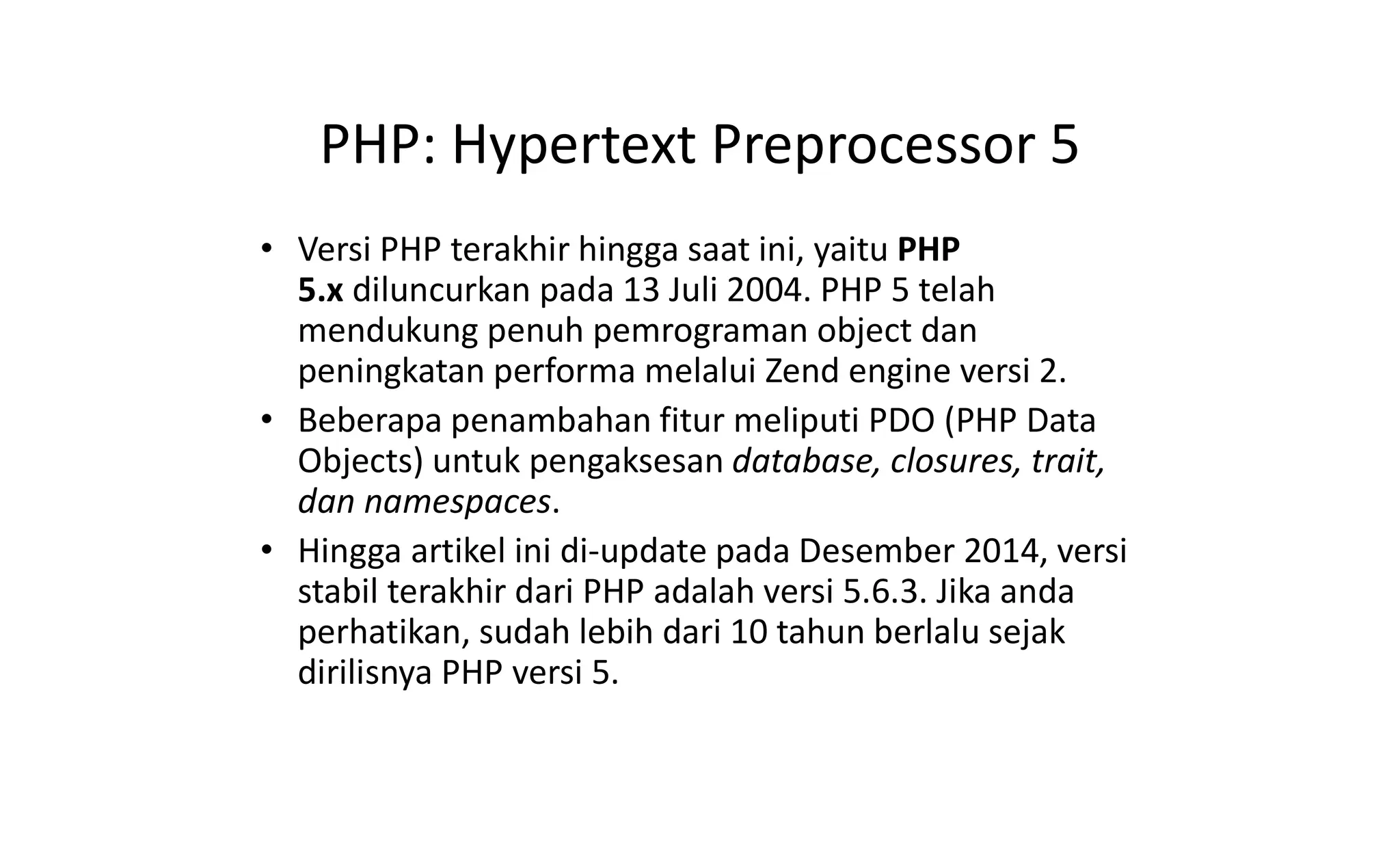 Sejarah PHP dan perkembanganya dalam pemrograman WEB | PDF