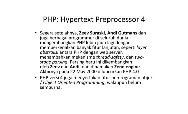Sejarah PHP dan perkembanganya dalam pemrograman WEB | PDF
