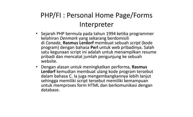 Sejarah PHP dan perkembanganya dalam pemrograman WEB | PDF