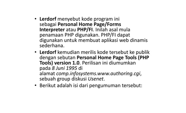 Sejarah PHP dan perkembanganya dalam pemrograman WEB | PDF