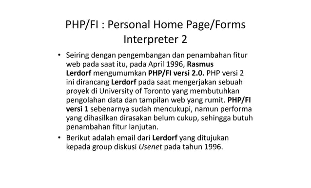 Sejarah PHP dan perkembanganya dalam pemrograman WEB | PDF