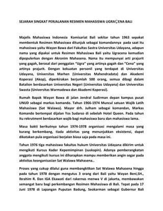 Sejarah singkat perjalanan resimen mahasiswa ugraҫena bali | DOC