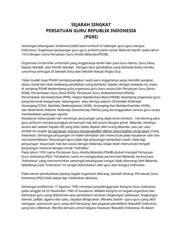 SEJARAH SINGKAT Persatuan Guru Republik Indonesia | PDF
