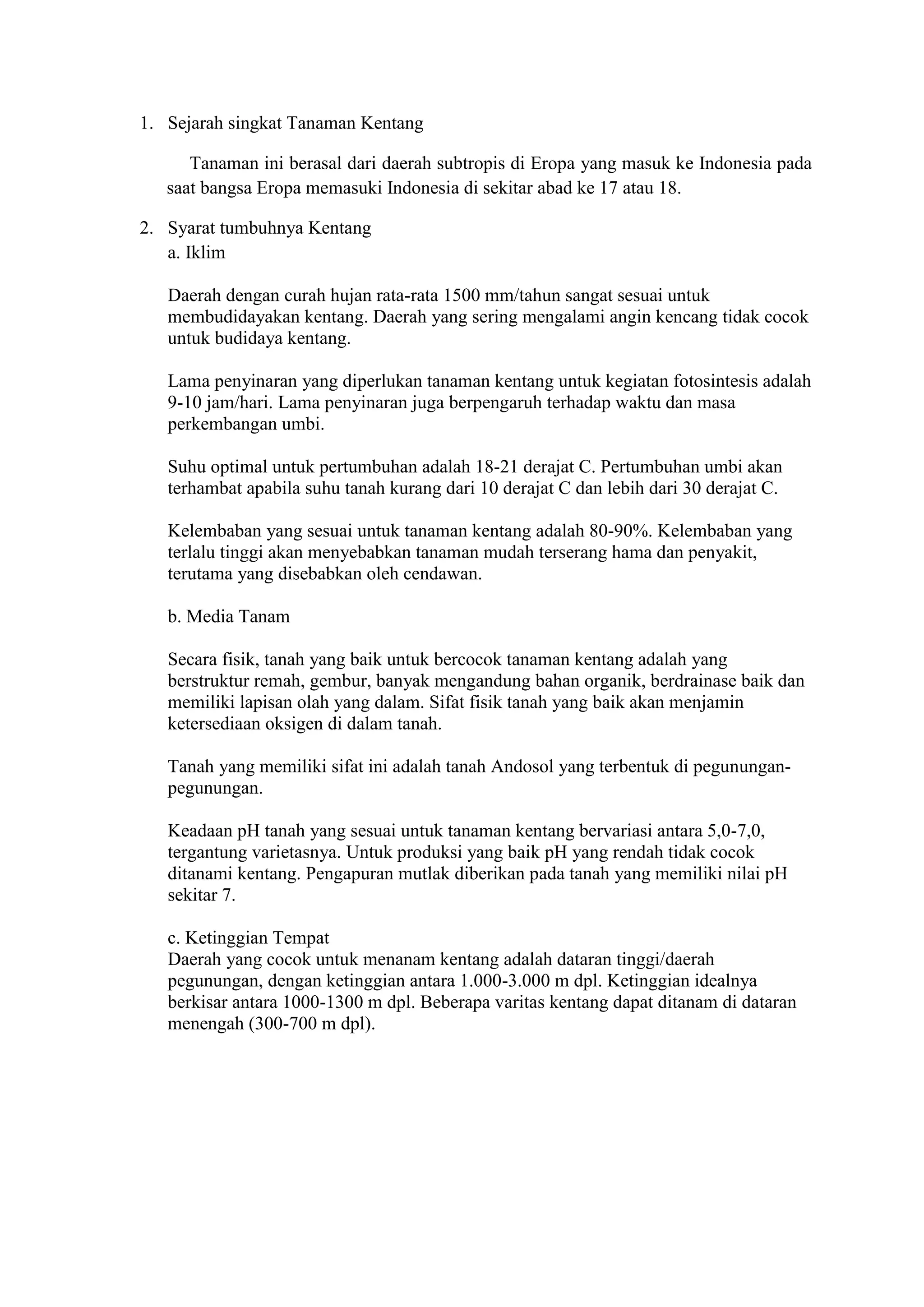 Sejarah singkat tanaman kentang | DOCX