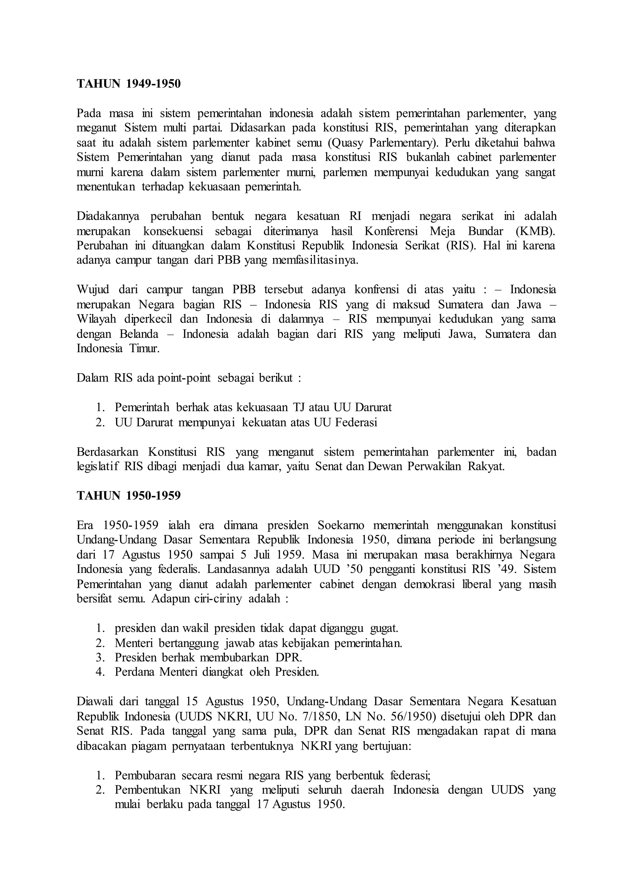 Sejarah sistem pemerintahan indonesia print yg ini | DOCX