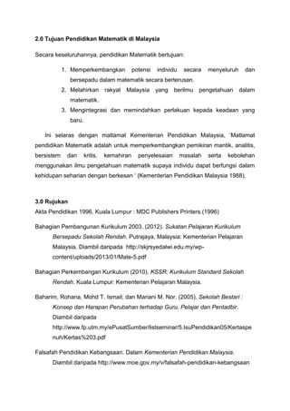 Sejarah, struktur dan tujuan pendidikan Matematik di Malaysia | PDF