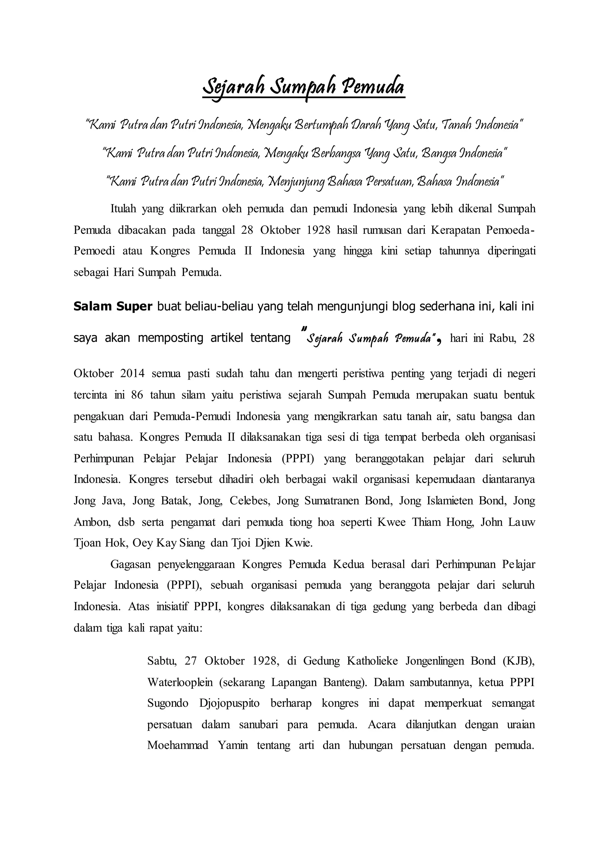 Sejarah sumpah pemuda | DOCX