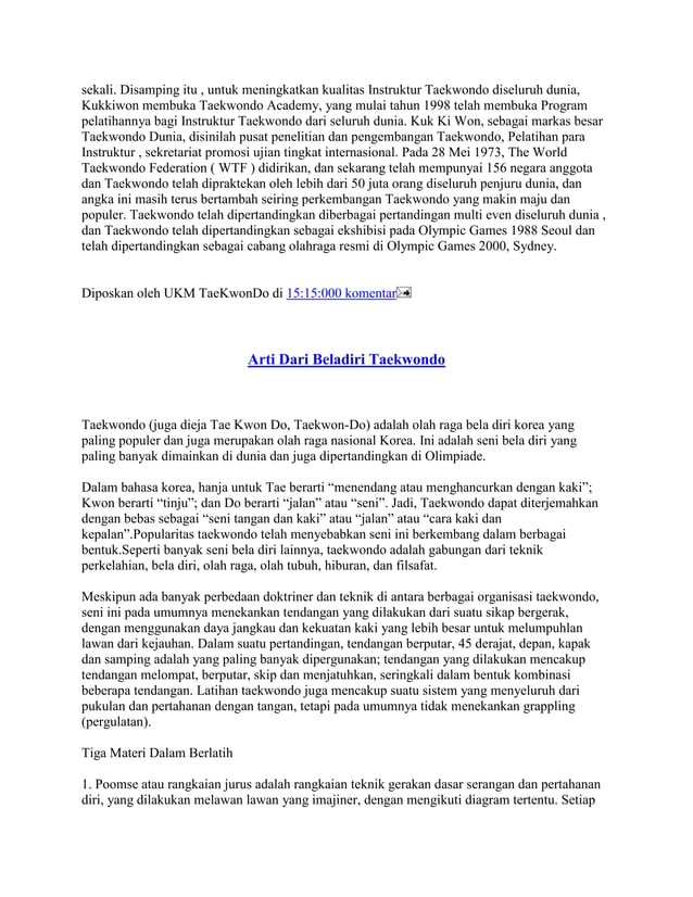 Sejarah taekwondo | DOCX