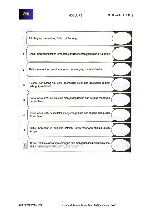 SEJARAH TAHUN 5 BAB 5 MODUL 5.2 BANGKIT BERJUANG PENJAJAH DITENTANG ...