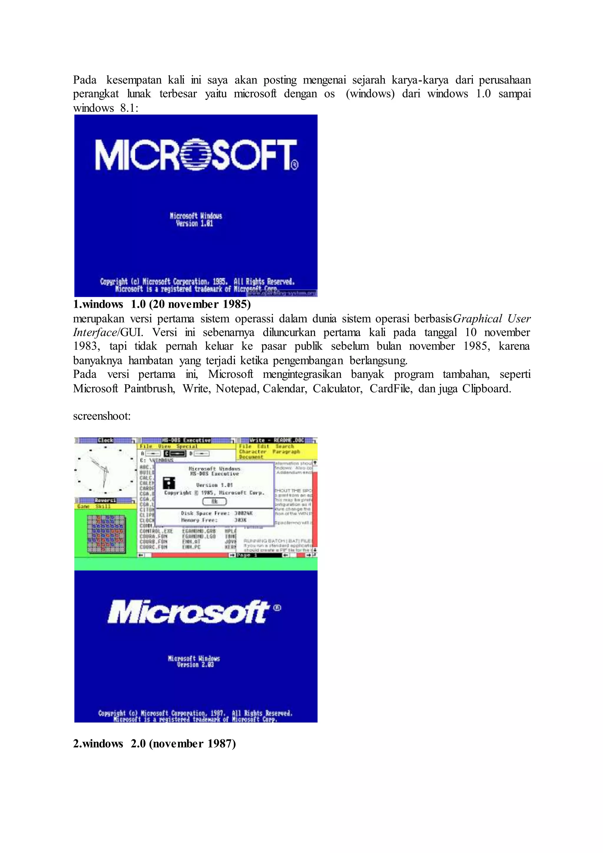 Sejarah windows os sampai sekarang | DOCX