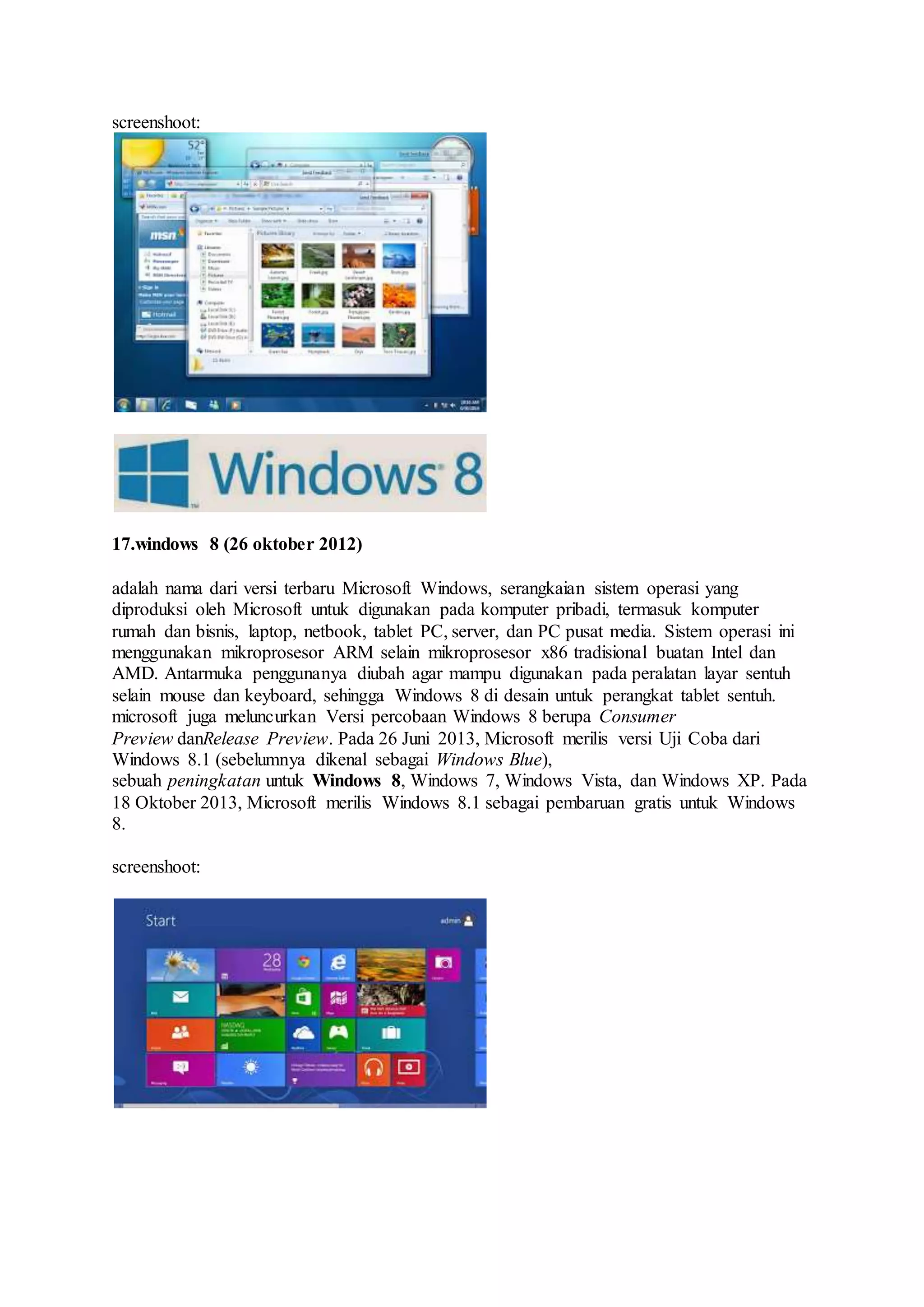 Sejarah windows os sampai sekarang | PDF