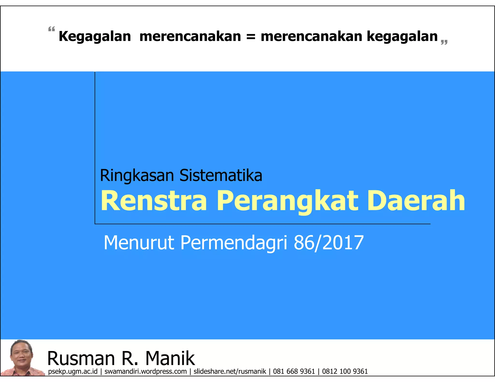 Sekelumit tentang Renstra OPD menurut Permendagri 86/2017 | PDF
