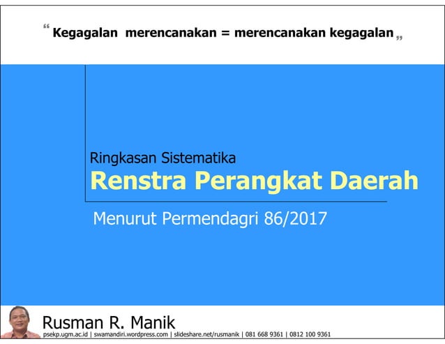 Sekelumit tentang Renstra OPD menurut Permendagri 86/2017 | PDF