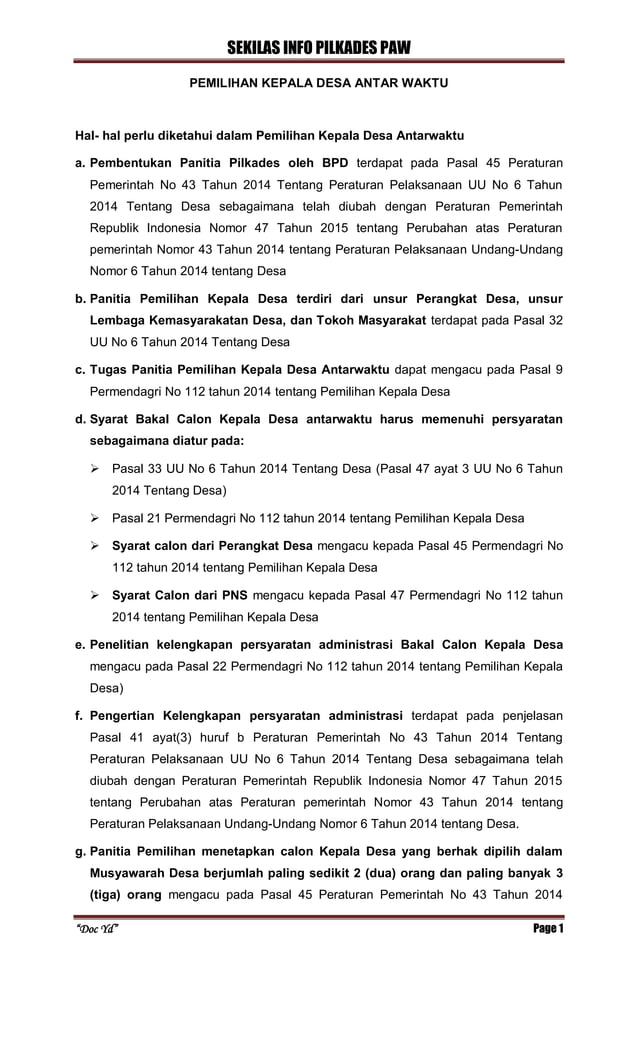 Sekilas Info tentang Pilkades PAW | PDF