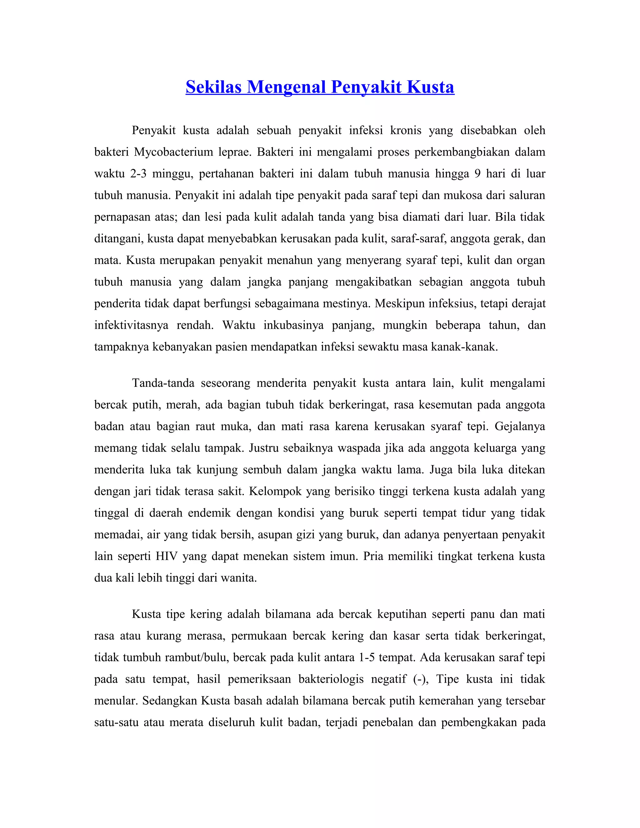 Sekilas mengenal penyakit kusta | DOC