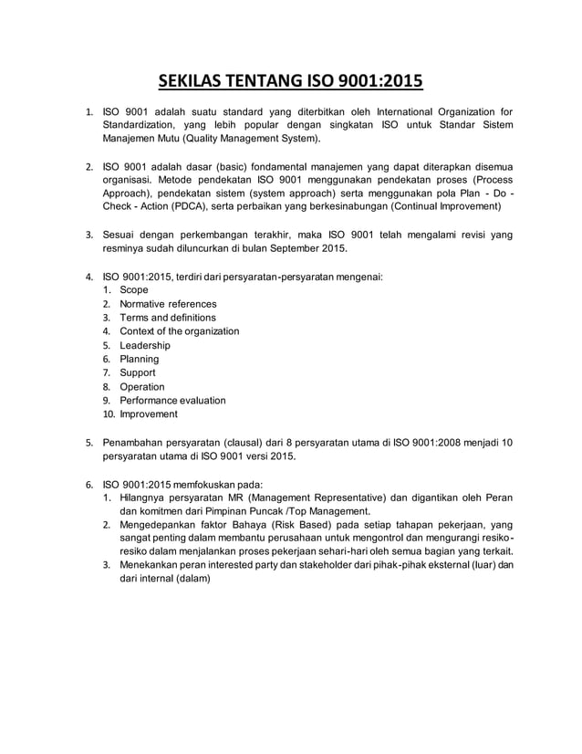 Sekilas tentang iso 9001 2015 | PDF