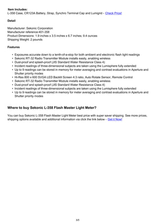 Sekonic l 358 flash master light meter | PDF | Photography | Arts and ...