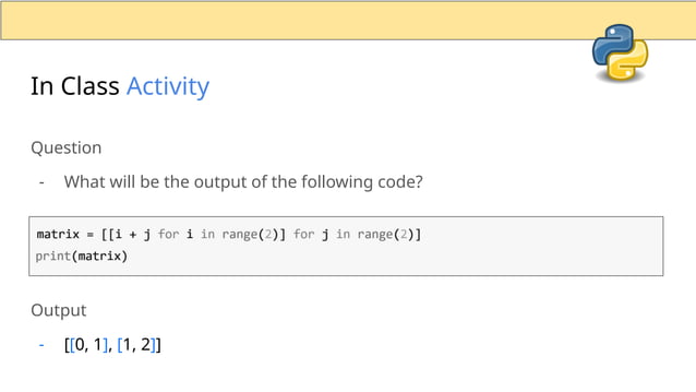Multidimensional Lists and Fuctions in python | PPT