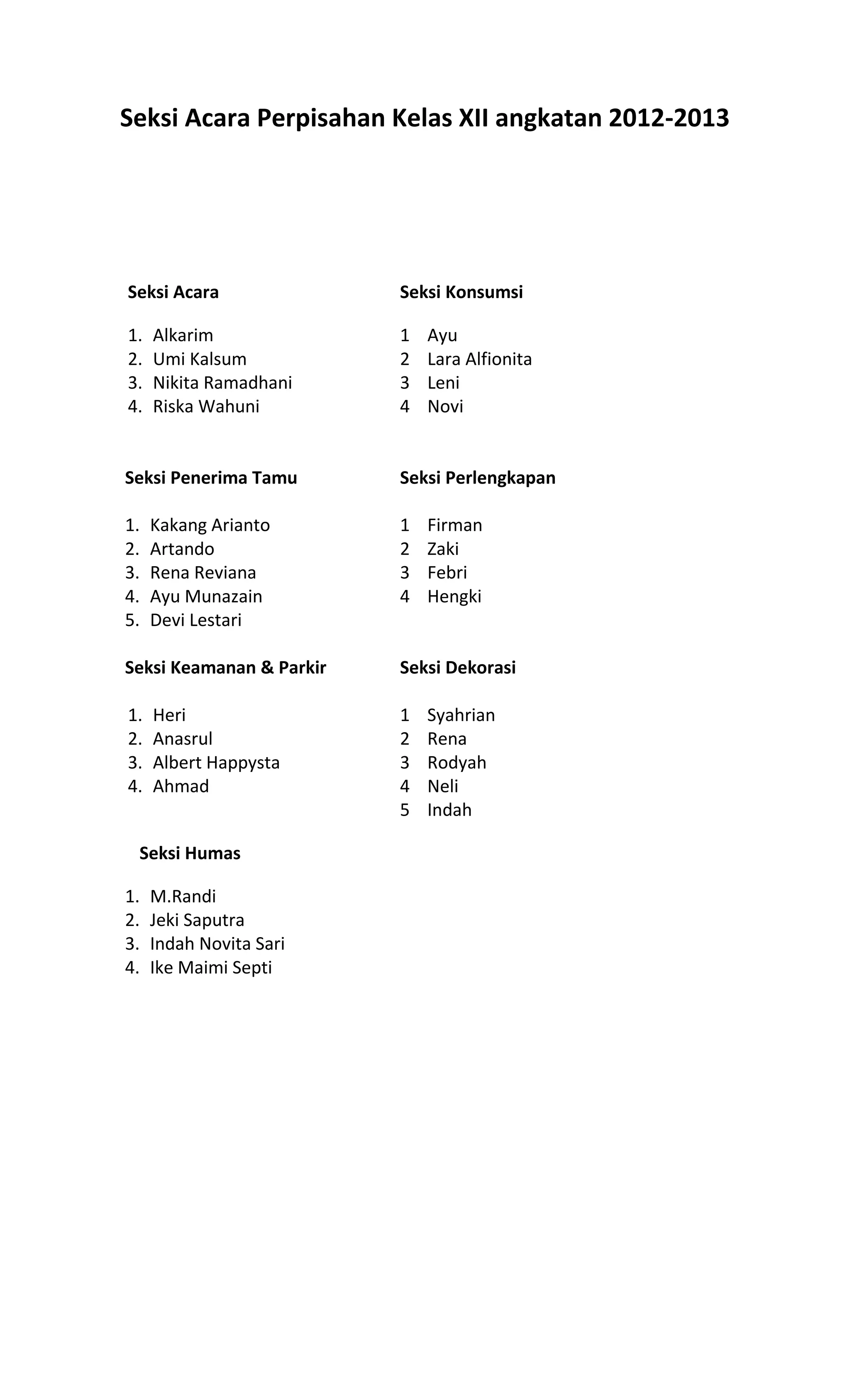 Seksi acara seksi konsumsi | DOCX