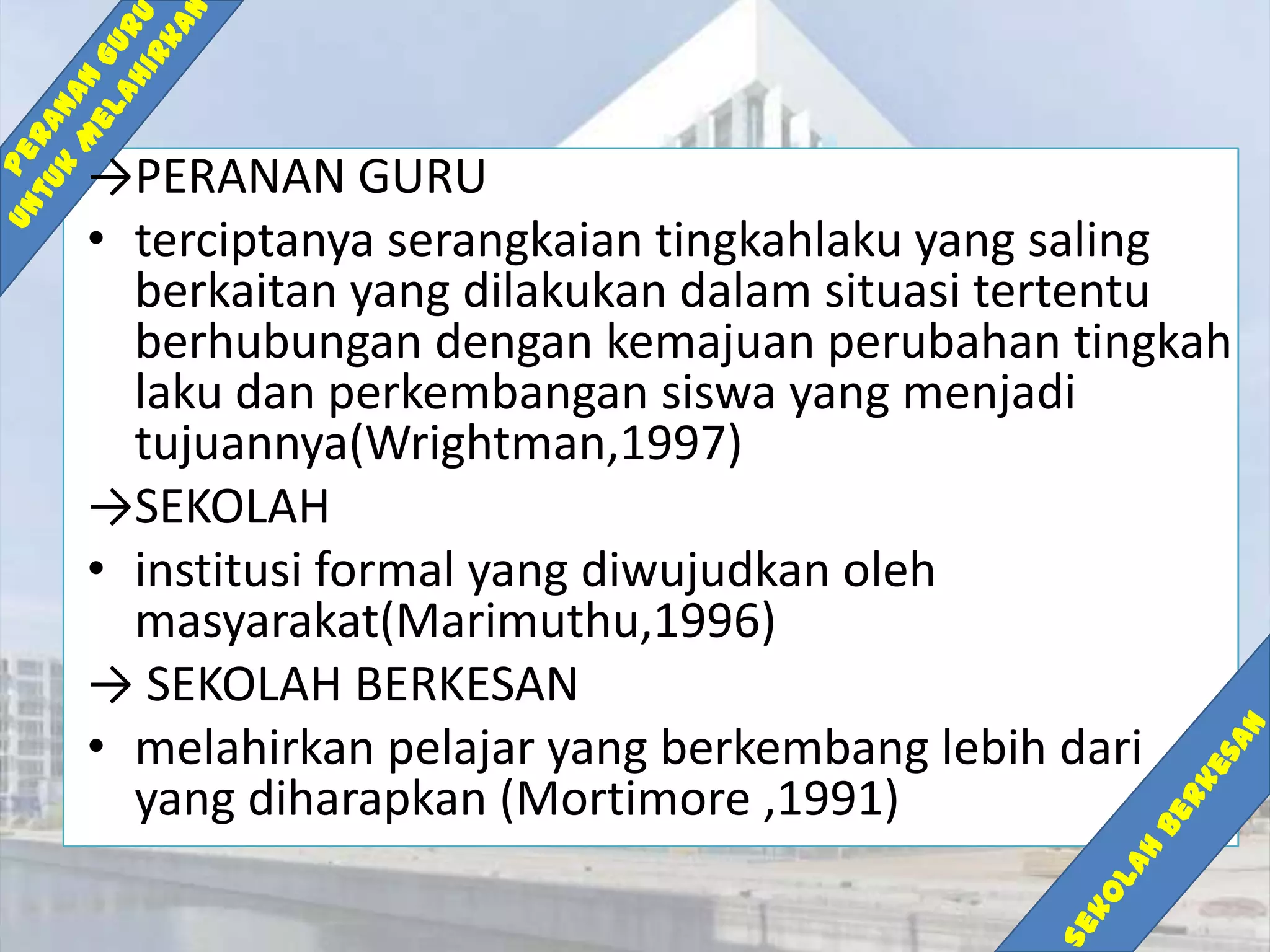 PERANAN GURU UNTUK MELAHIRKAN SEKOLAH BERKESAN | PPT