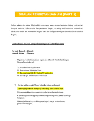 [VERSI 2020] CONTOH SOALAN SEKSYEN A PTD PEPERIKSAAN PEGAWAI TADBIR DIPLOMATIK | PDF