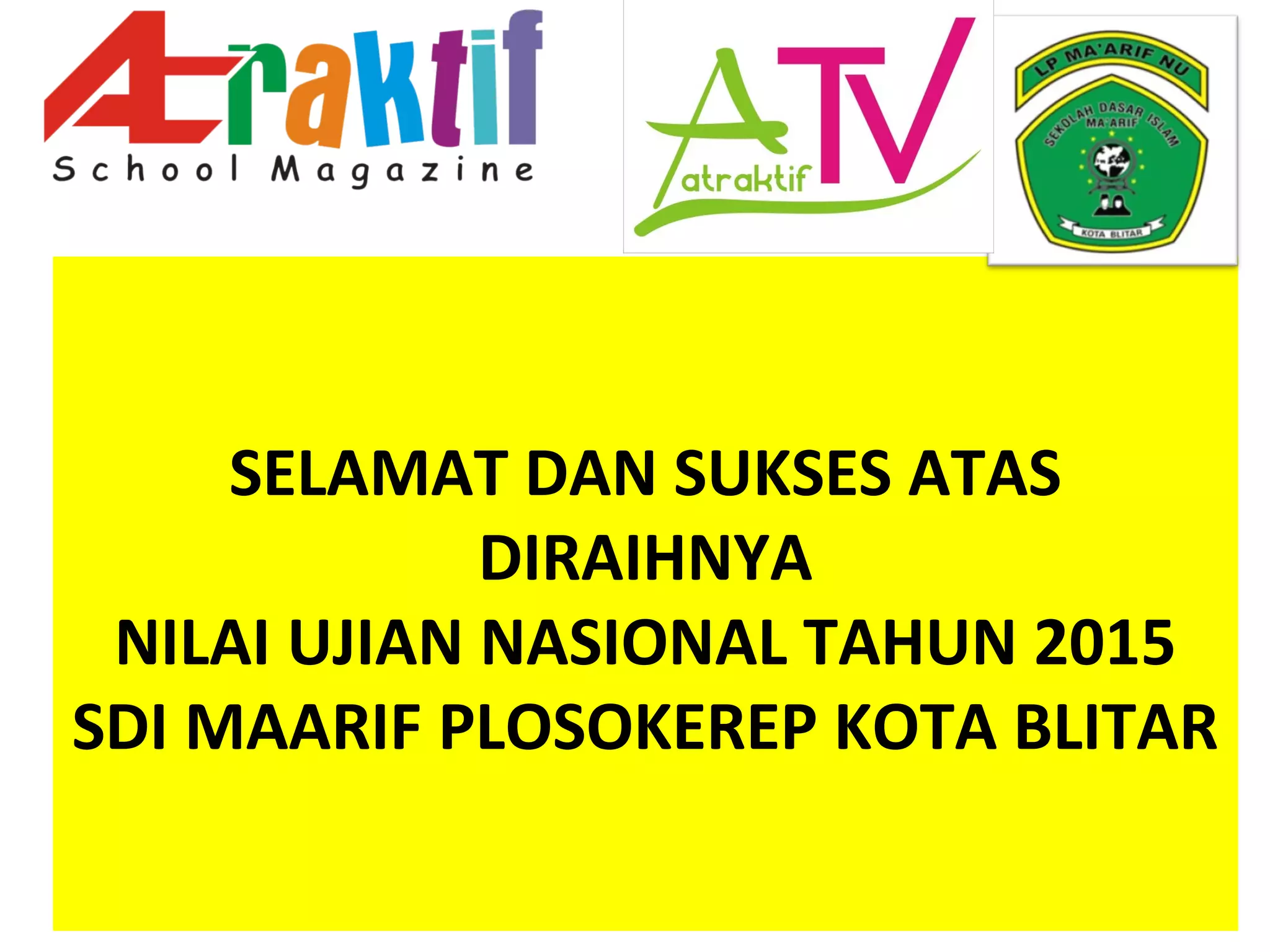 Selamat & Sukses atas Prestasi Nilai UN SDI Maarif Plosokerep Kota Blitar tahun 2015, | PPT