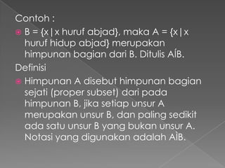 Selang, himpunan kosong, kesamaan himpunan, subset, dan power set | PPTX