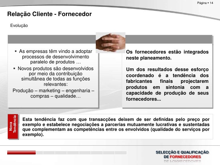 Selecção e Qualificação de Fornecedores - Relação Cliente Fornecedor
