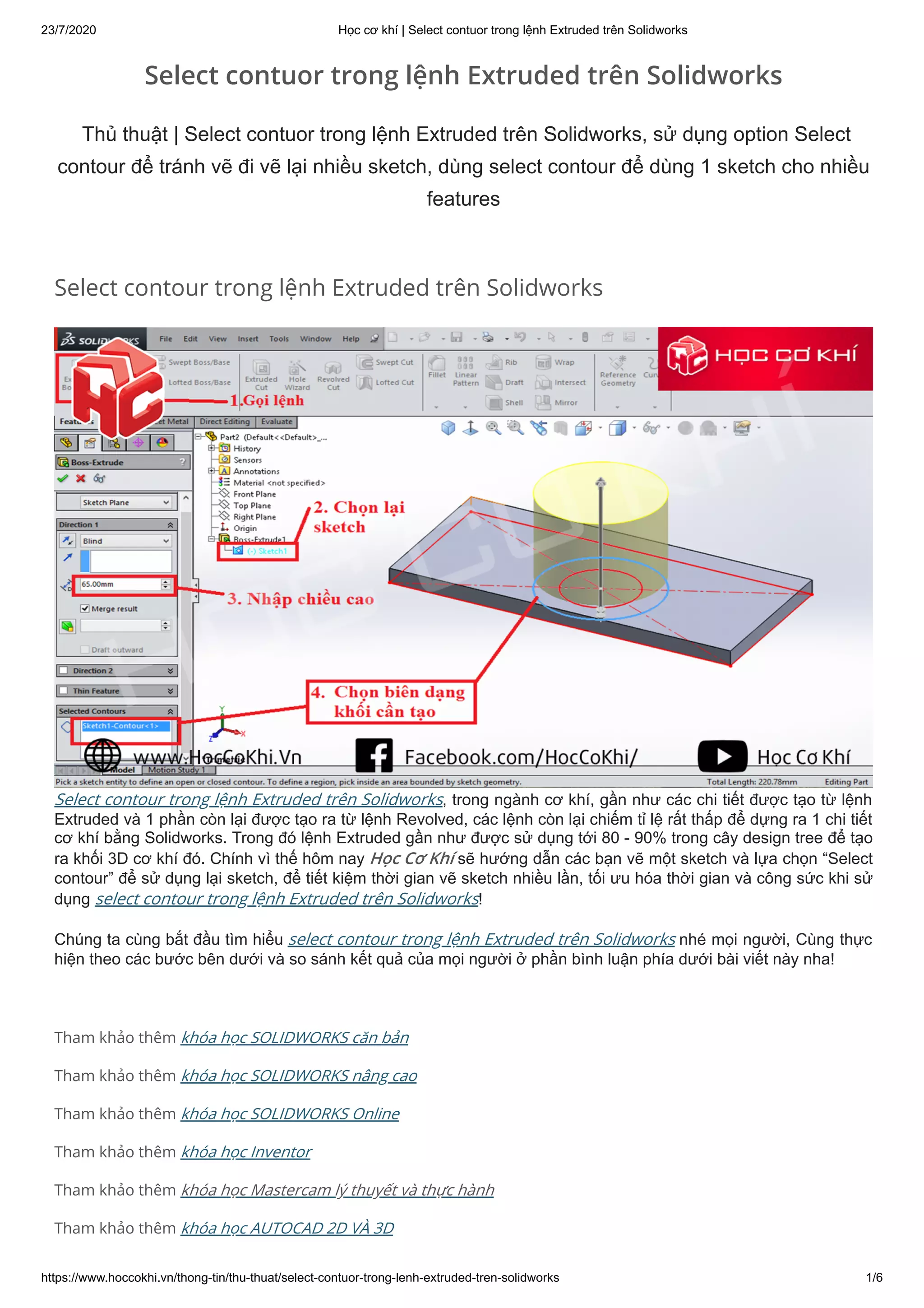 Select contuor trong lệnh Extruded trên Solidworks | PDF