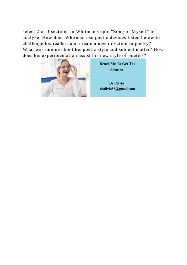 select 2 or 3 sections in Whitmans epic Song of Myself to analyze.docx ...