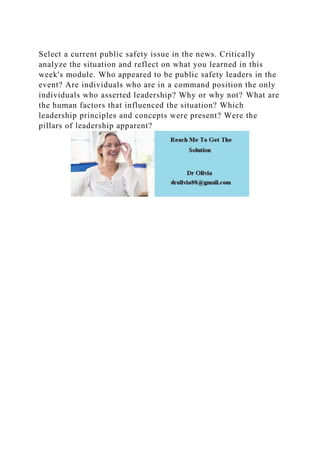 Select a current public safety issue in the news. Critically analyze.docx