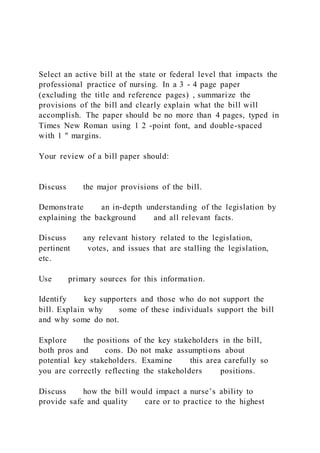 Select an active bill at the state or federal level that impacts | PDF