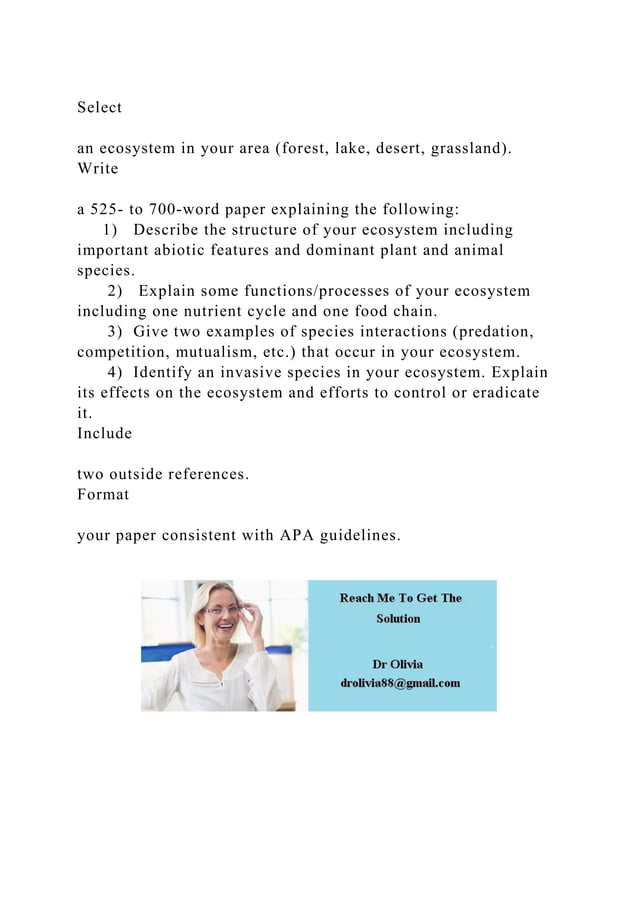 Selectan ecosystem in your area (forest, lake, desert, grassland.docx